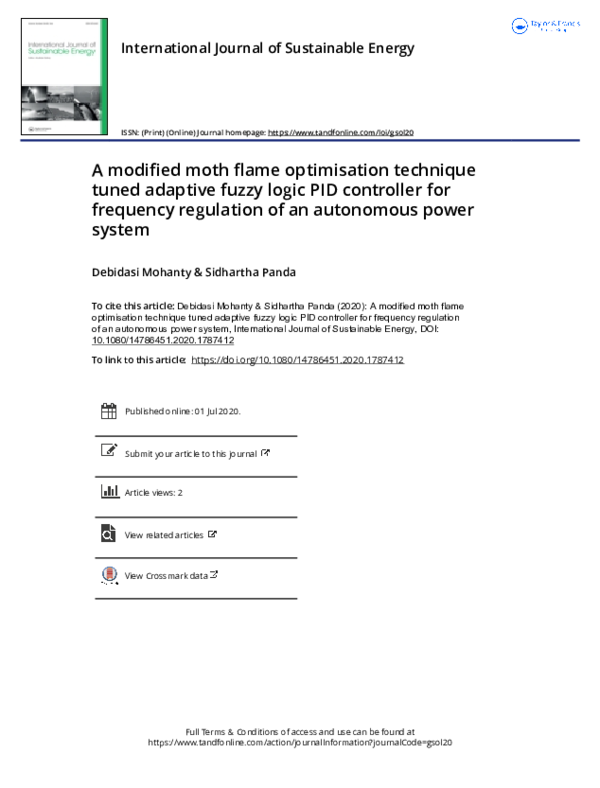Pdf A Modified Moth Flame Optimisation Technique Tuned Adaptive Fuzzy Logic Pid Controller For