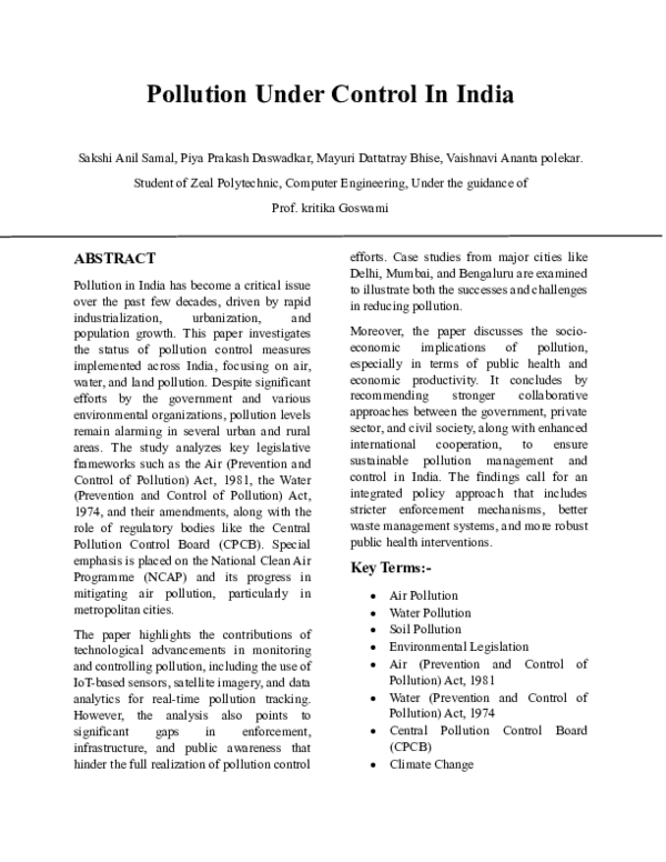 (PDF) Pollution Under Control In India