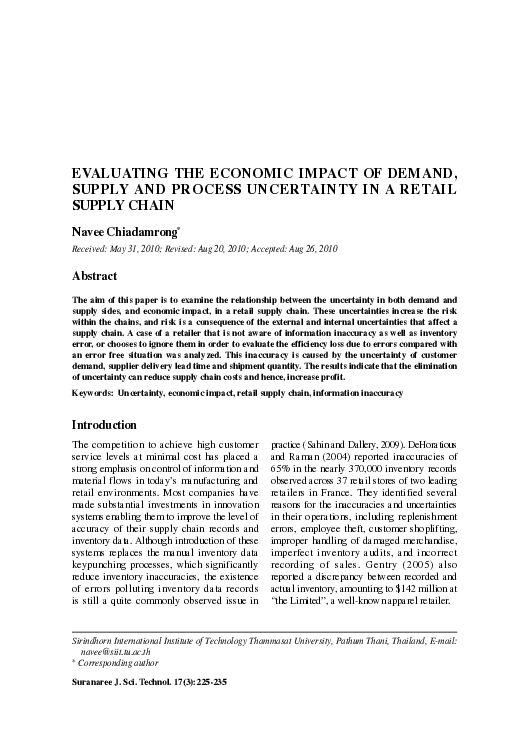 (PDF) Evaluating the Economic Impact of Demand, Supply and Process ...