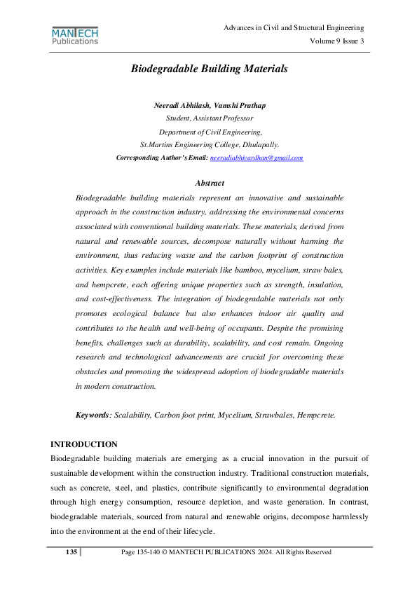 Pdf Biodegradable Building Materials