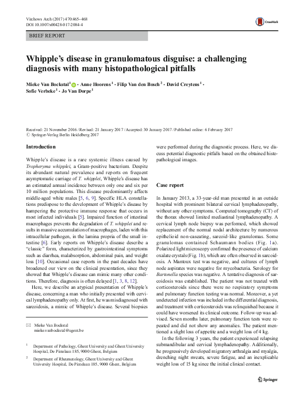 (PDF) Whipple's disease in granulomatous disguise: a challenging ...