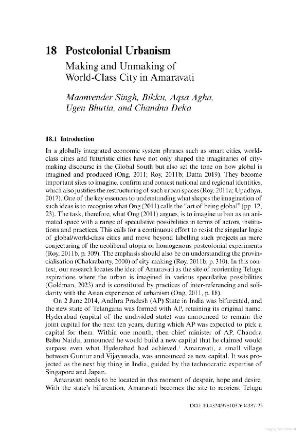 (PDF) Postcolonial Urbanism: Making and Unmaking of World Class City in Amaravati Singh .Bikku ...