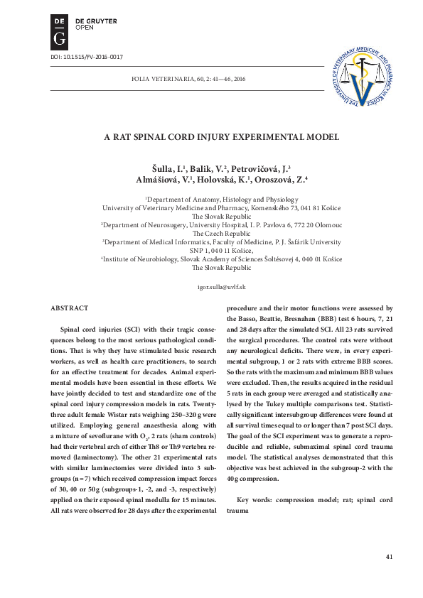 (PDF) Rat Spinal Cord Injury Experimental Model