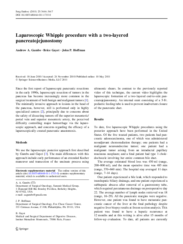 (PDF) Laparoscopic Whipple procedure with a two-layered ...