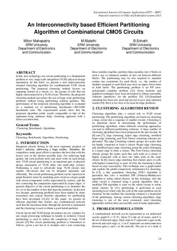 (PDF) An Interconnectivity based Efficient Partitioning Algorithm of Combinational CMOS Circuits
