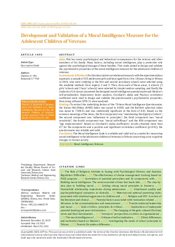 (PDF) Development and validation of a moral intelligence questionnaire ...