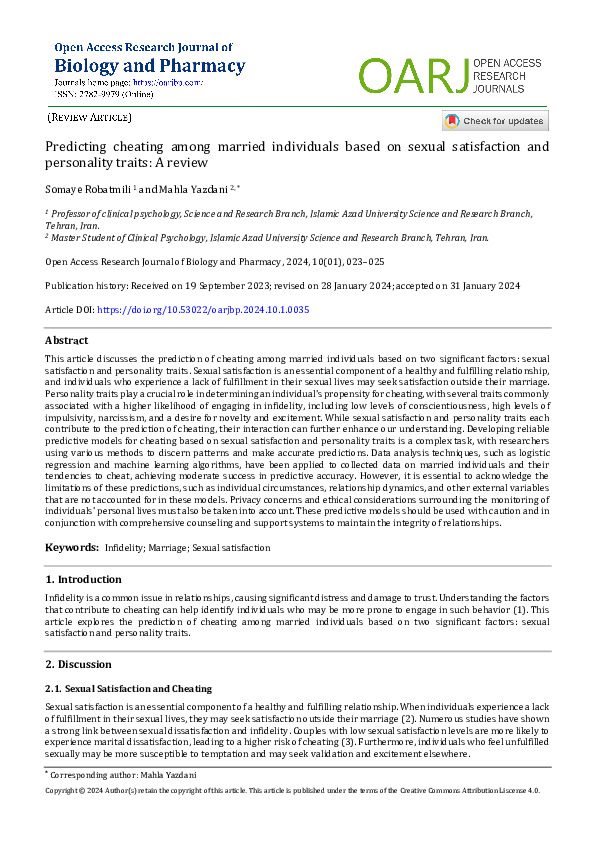Pdf Predicting Cheating Among Married Individuals Based On Sexual