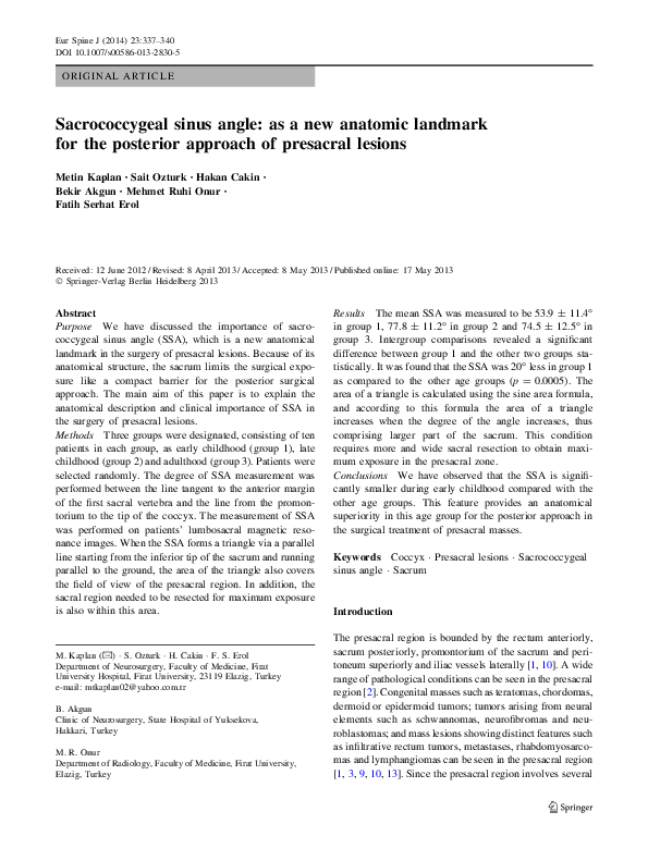 (PDF) Sacrococcygeal sinus angle: as a new anatomic landmark for the ...