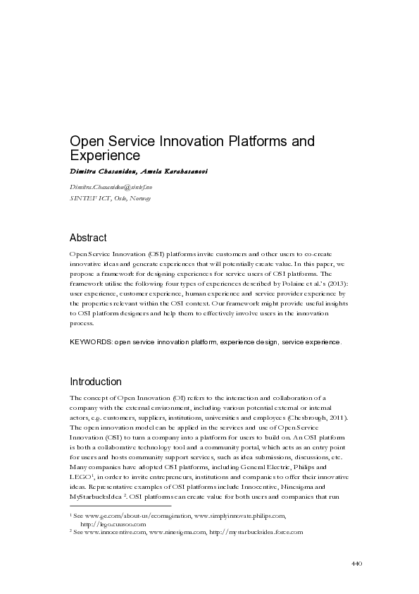 (PDF) Open Service Innovation Platforms and Experience