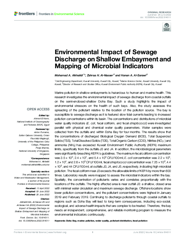 (PDF) Environmental Impact of Sewage Discharge on Shallow Embayment and ...