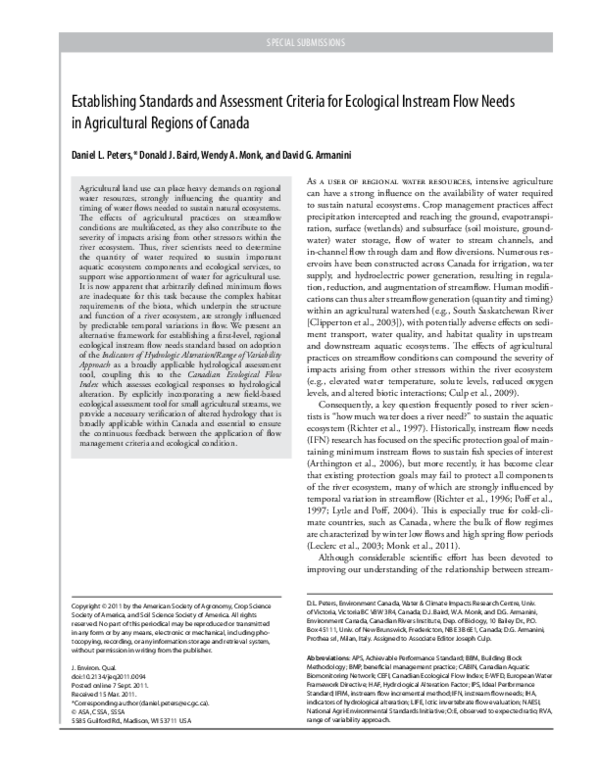 (PDF) Establishing standards and assessment criteria for ecological ...