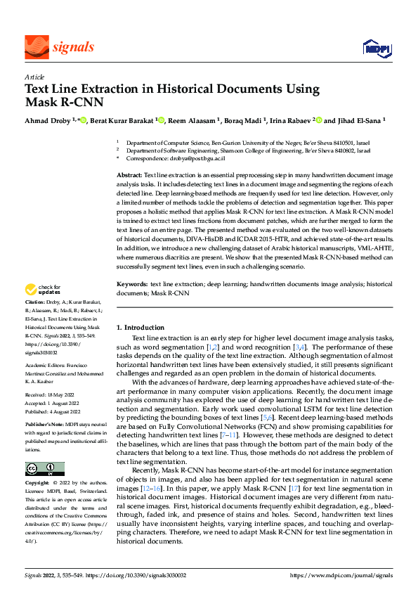 (PDF) Text Line Extraction in Historical Documents Using Mask R-CNN