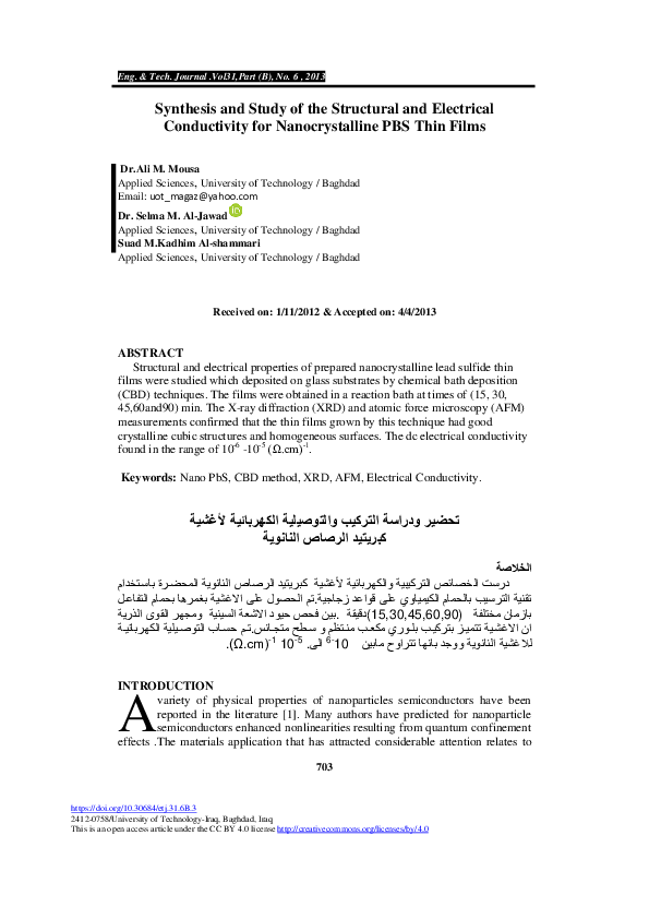 (PDF) Synthesis and Study of the Structural and Electrical Conductivity ...