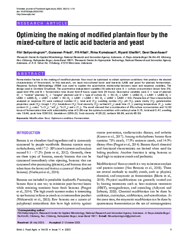 (PDF) Optimizing the making of modified plantain flour by the mixed ...