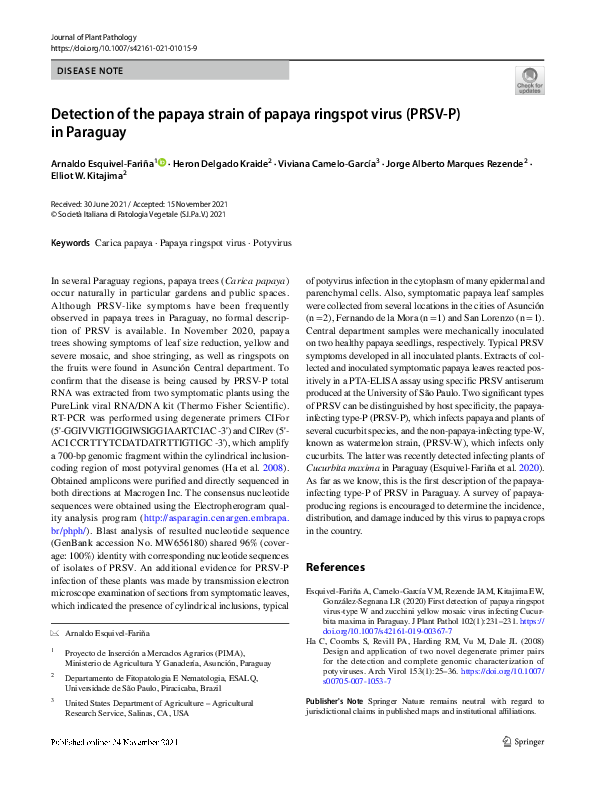 (PDF) Detection of the papaya strain of papaya ringspot virus (PRSV-P ...