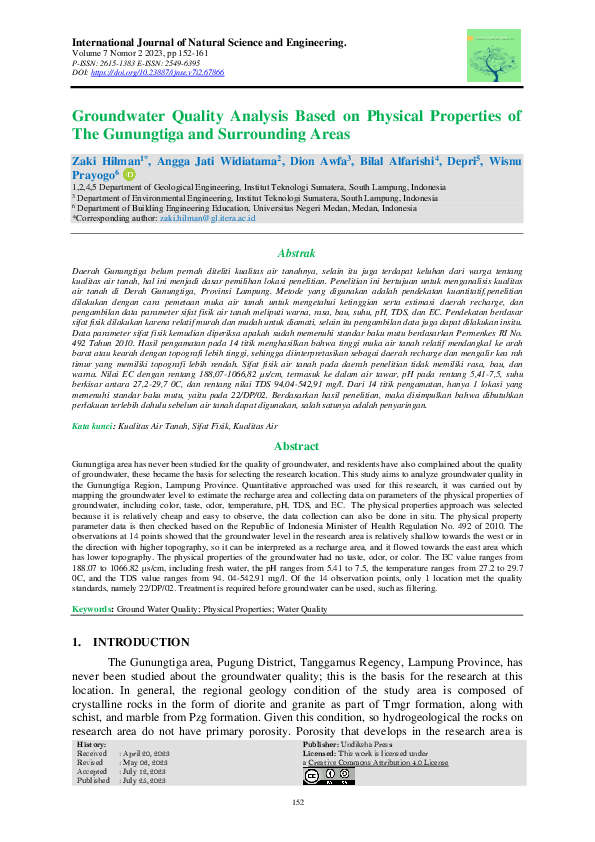 (PDF) Groundwater Quality Analysis Based on Physical Properties of The ...