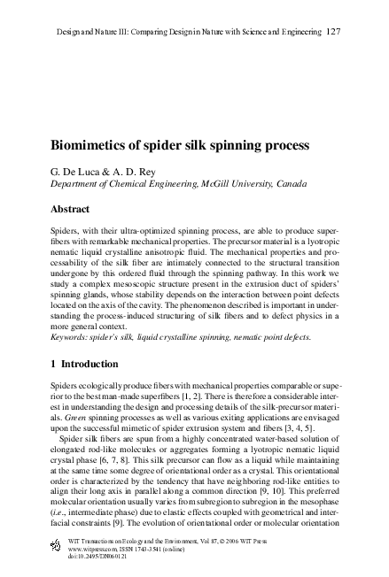 (PDF) Biomimetics of spider silk spinning process