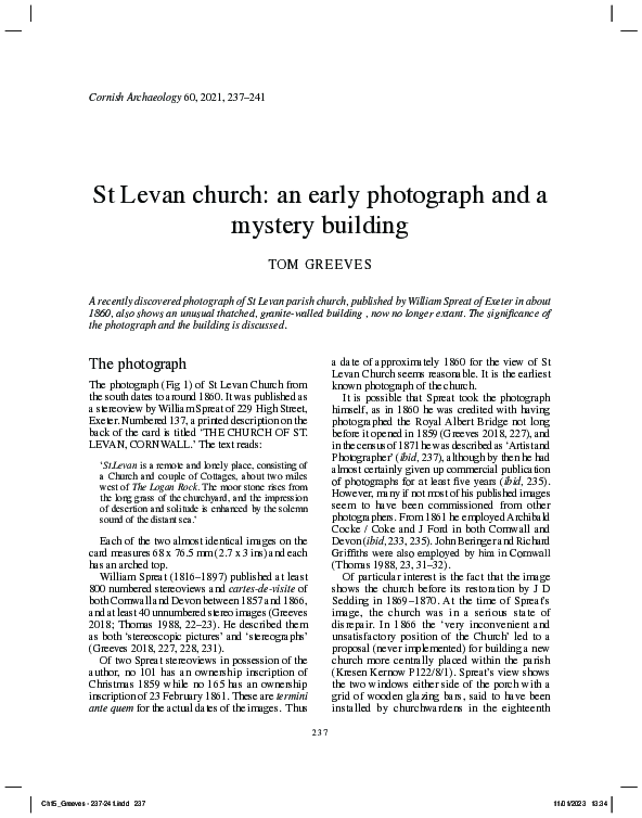 (PDF) ST LEVAN CHURCH: an early photograph and a mystery building