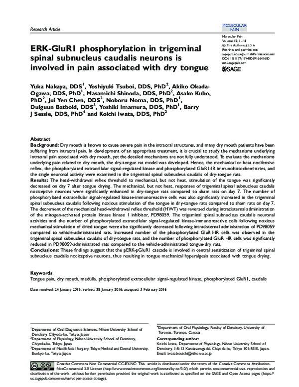 (PDF) ERK-GluR1 phosphorylation in trigeminal spinal subnucleus ...