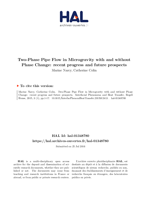 (PDF) Two-Phase Pipe Flow in Microgravity with and Without Phase Change: Recent Progress and ...