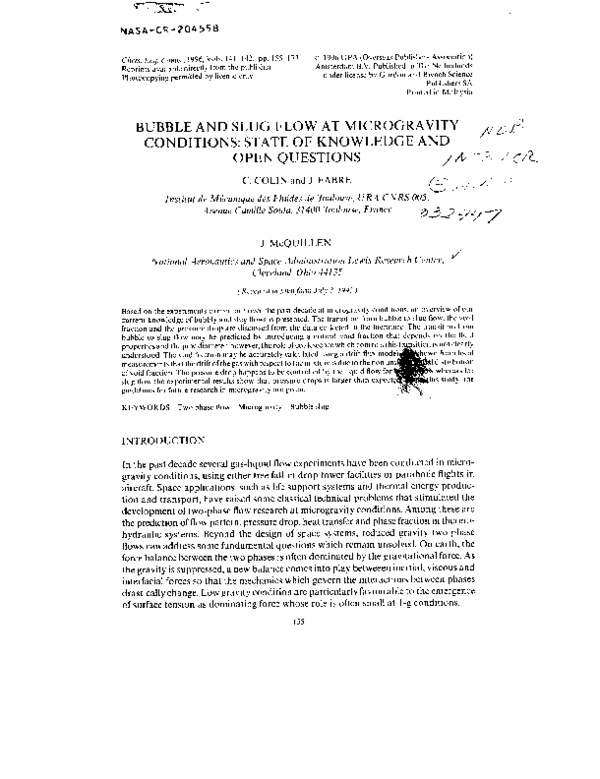 (PDF) Bubble and Slug Flow at Microgravity Conditions: State of ...