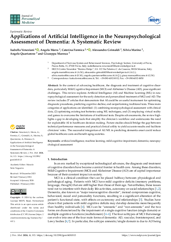 (PDF) Applications of Artificial Intelligence in the Neuropsychological ...