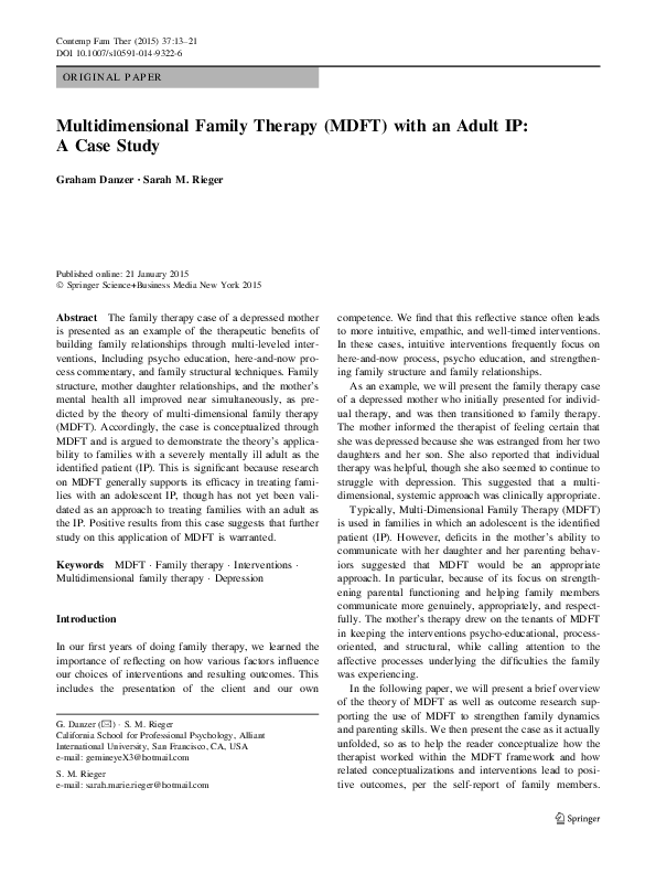 (PDF) Multidimensional Family Therapy (MDFT) with an Adult IP: A Case Study
