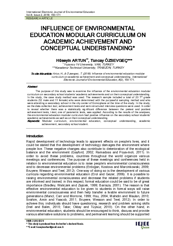 (PDF) Influence of Environmental Education Modular Curriculum on ...