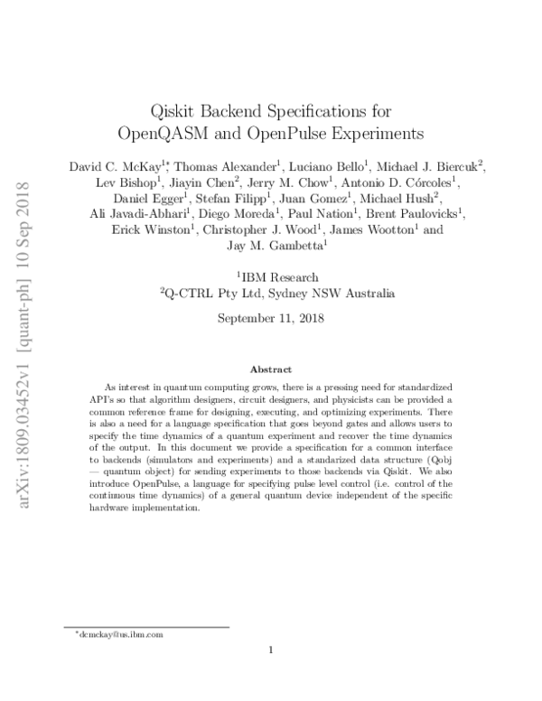 Pdf Qiskit Backend Specifications For Openqasm And Openpulse Experiments