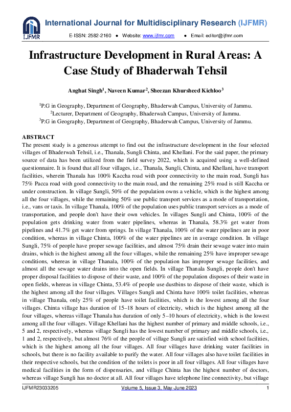 (PDF) Infrastructure Development in Rural Areas: A Case Study of ...