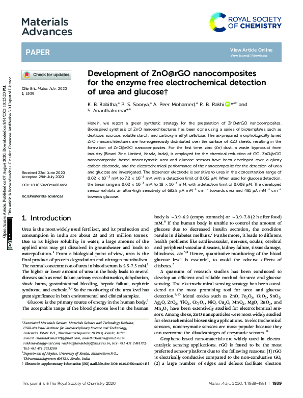 (PDF) Development of ZnO@rGO nanocomposites for the enzyme free ...