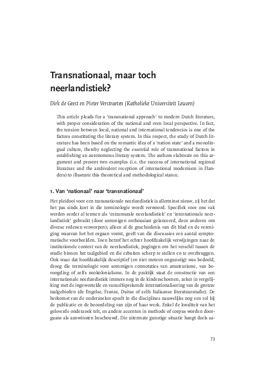 (PDF) Transnationaal, maar toch neerlandistiek?