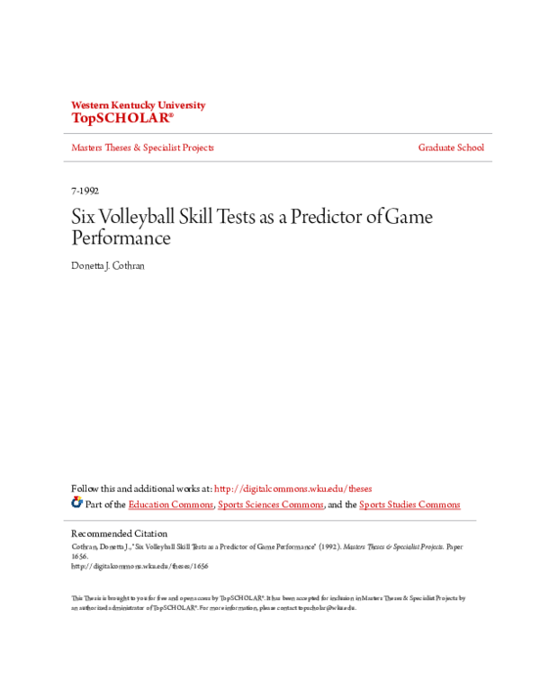 (PDF) Six Volleyball Skill Tests as a Predictor of Game Performance