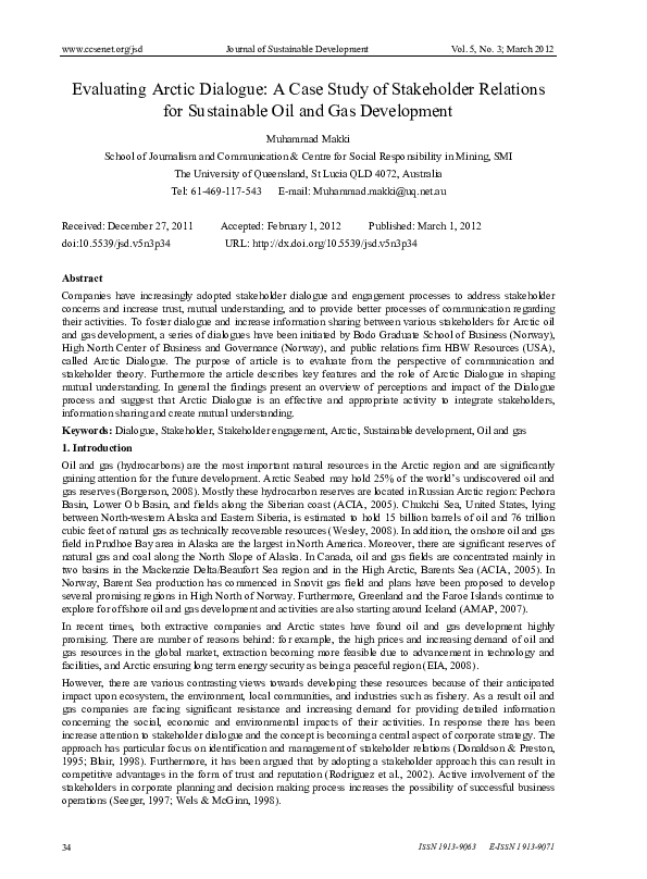 (PDF) Evaluating Arctic Dialogue: A Case Study of Stakeholder Relations for Sustainable Oil and ...