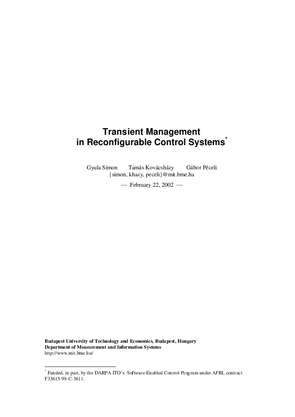 (PDF) Transient Management in Reconfigurable Control Systems
