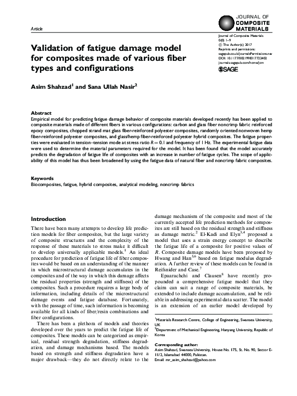 (PDF) Validation of fatigue damage model for composites made of various ...