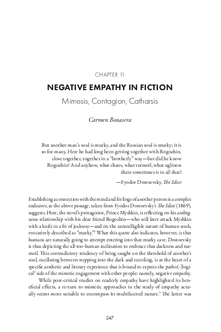 (PDF) Negative Empathy in Fiction: Mimesis, Contagion, Catharsis