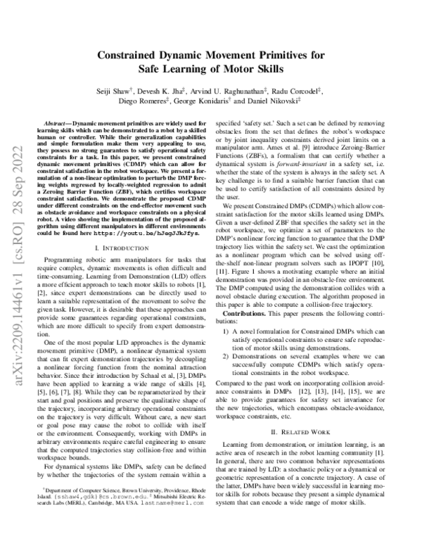 (PDF) Constrained Dynamic Movement Primitives for Safe Learning of Motor Skills