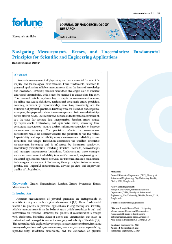 (PDF) Navigating Measurements, Errors, and Uncertainties: Fundamental ...