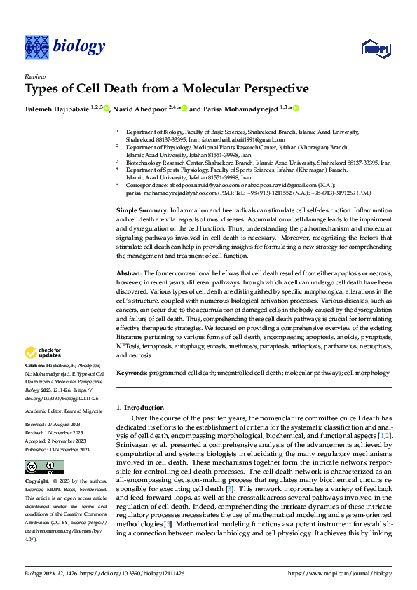 (PDF) Types of Cell Death from a Molecular Perspective