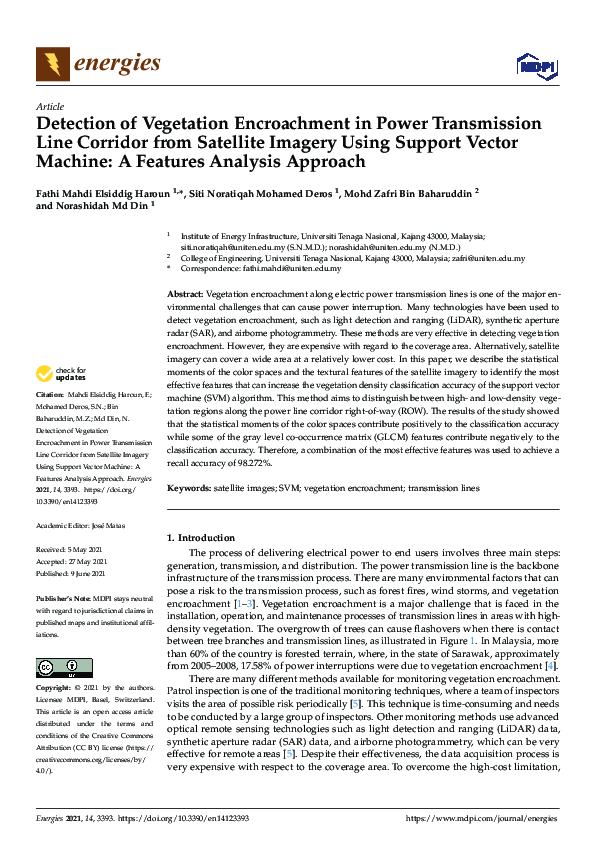 Pdf Detection Of Vegetation Encroachment In Power Transmission Line Corridor From Satellite