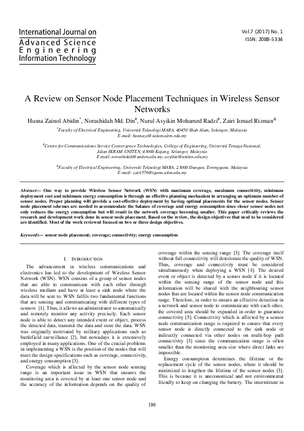 (PDF) A Review on Sensor Node Placement Techniques in Wireless Sensor Networks