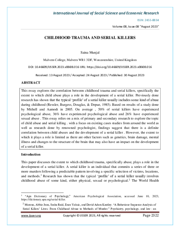 (PDF) Childhood Trauma and Serial Killers