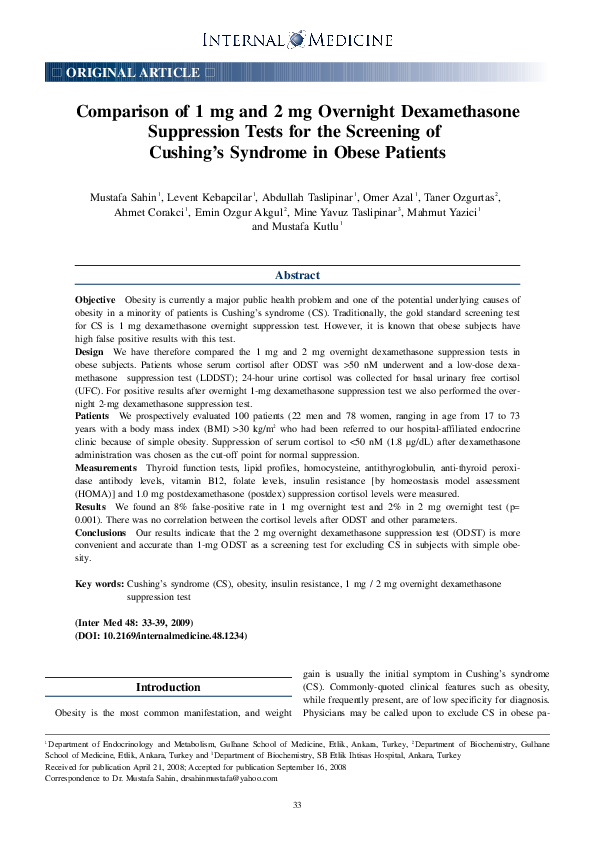 (PDF) Comparison of 1 mg and 2 mg Overnight Dexamethasone Suppression ...
