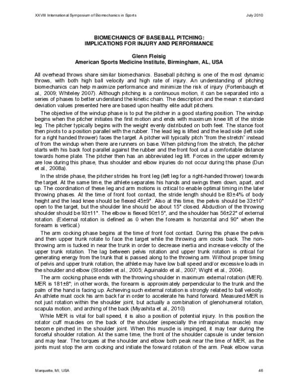 (PDF) Biomechanics of Baseball Pitching: Implications for Injury and ...