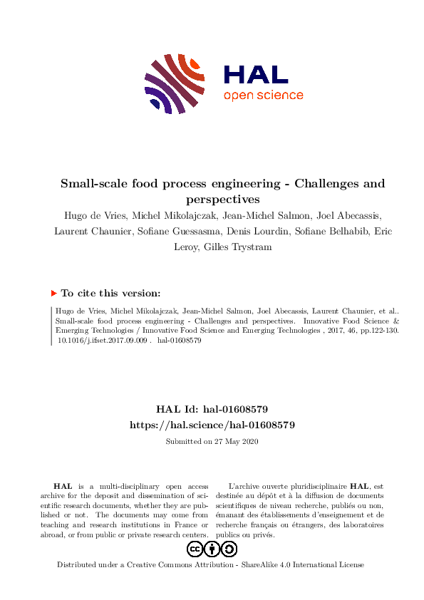 (PDF) Small-scale food process engineering — Challenges and perspectives