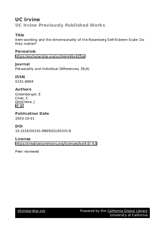 (PDF) Item-wording and the dimensionality of the Rosenberg Self-Esteem ...
