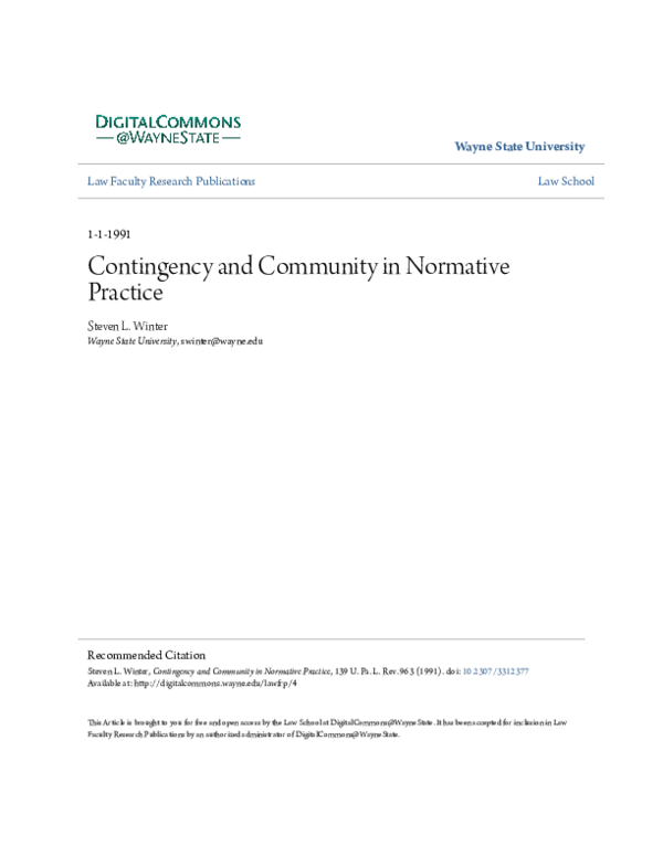 (PDF) Contingency and Community in Normative Practice