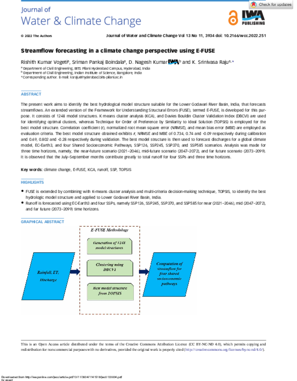 (PDF) Streamflow forecasting in a climate change perspective using E-FUSE