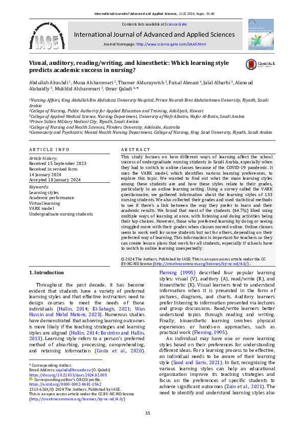 (PDF) Visual, auditory, reading/writing, and kinesthetic: Which ...